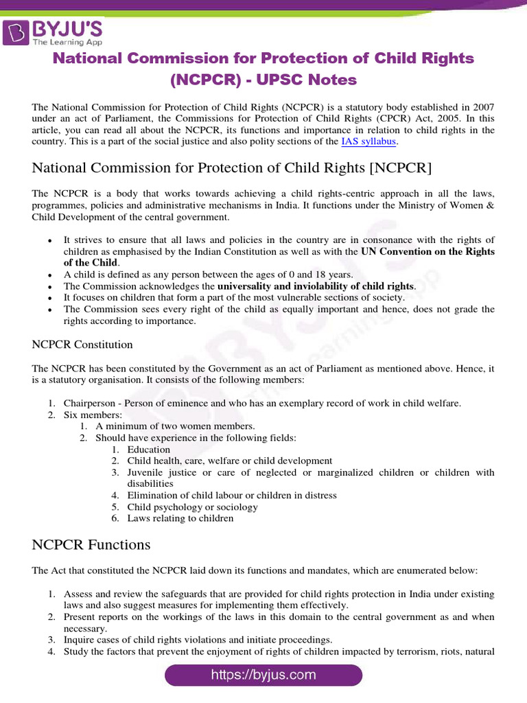 National Commission For Protection of Child Rights | PDF | Children's ...
