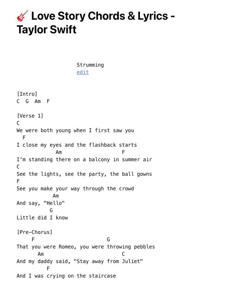 Love Story Chords - Taylor Swift | PDF | Song Structure | Songs