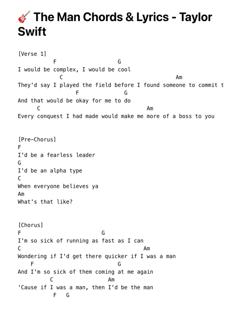 The Man Chords - Taylor Swift | PDF | Song Structure | Musical Compositions