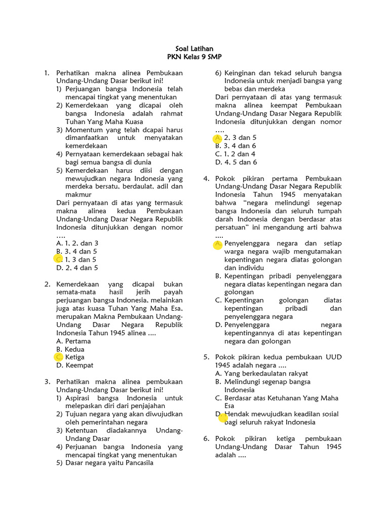 Soal Latihan - PKN - Kelas 9SMP | PDF | Politik | Ilmu Sosial