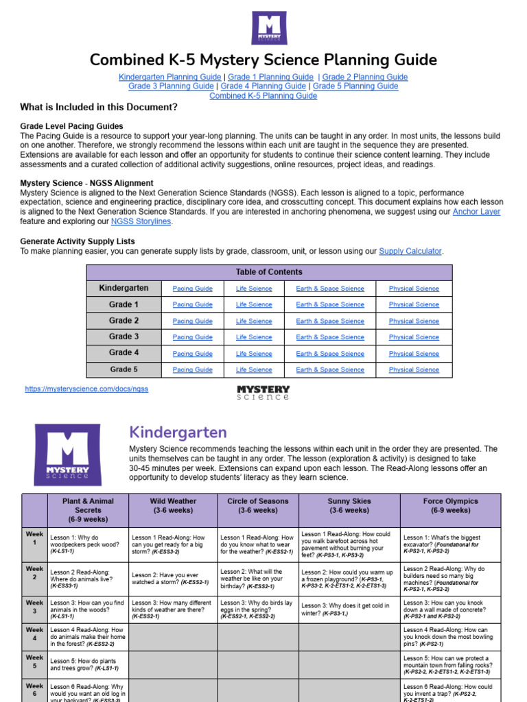 Mystery Science - K-5 - NGSS Planning Guide - LIVE On SITE Ym9dzo | PDF ...