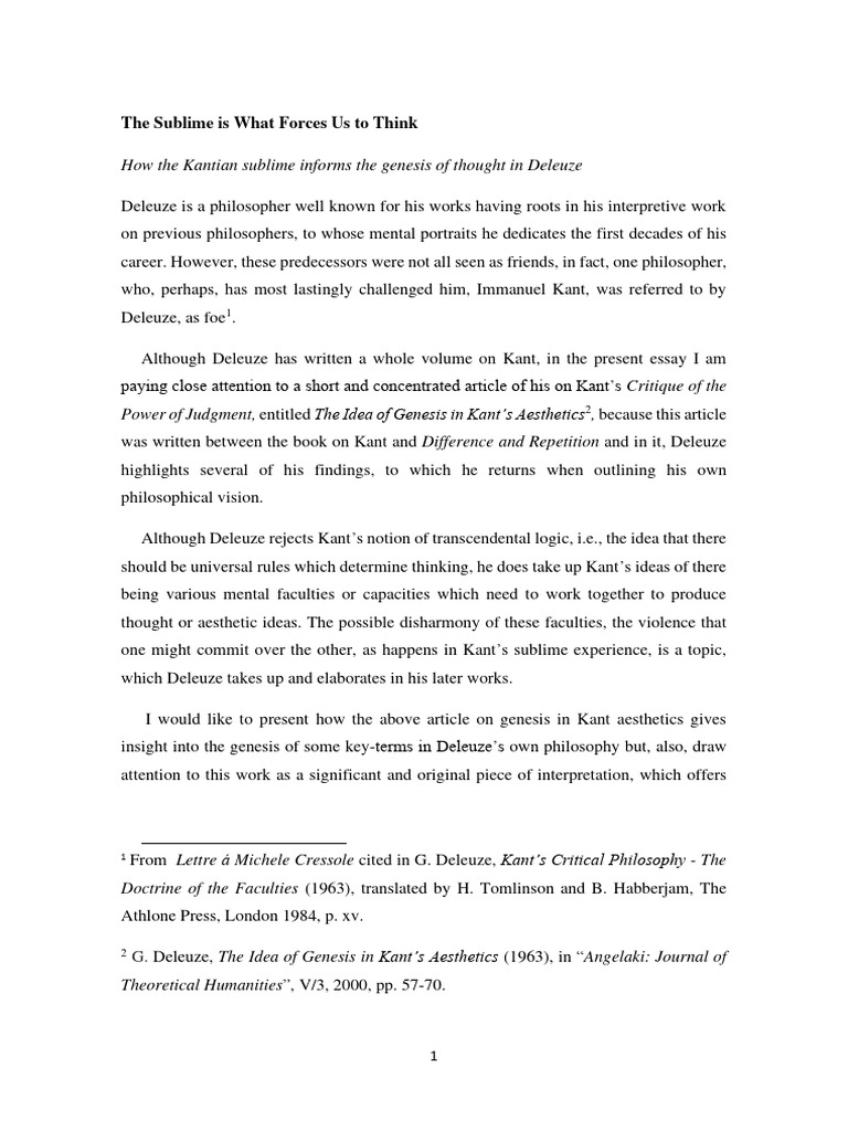Deleuze's Interpretation of Kant's Sublime | PDF | Immanuel Kant ...