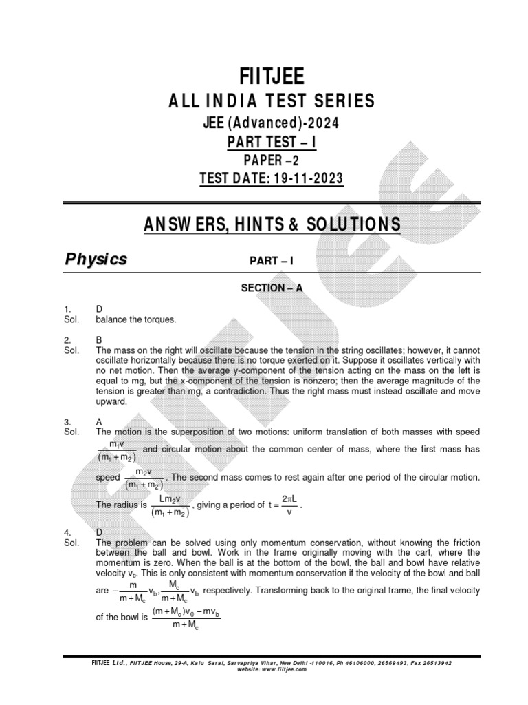 Aits 2324 PT I Jeea Paper 2 Sol | PDF | Force | Collision