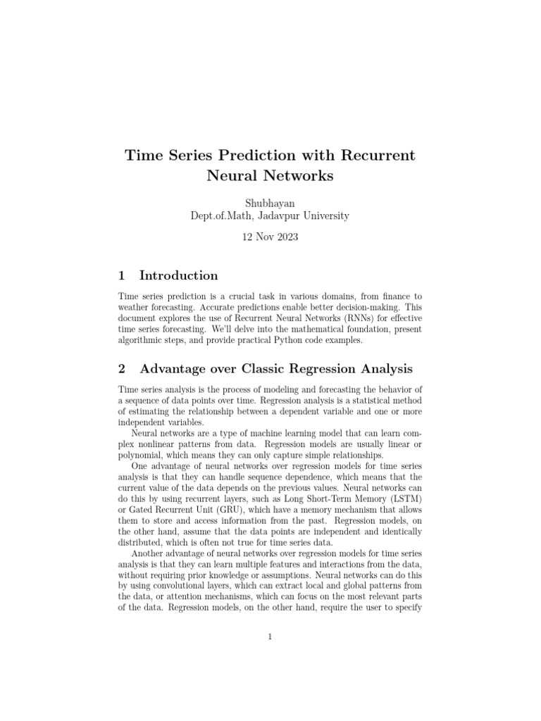 RNNs for Time Series Prediction | PDF | Artificial Neural Network | Computational Neuroscience