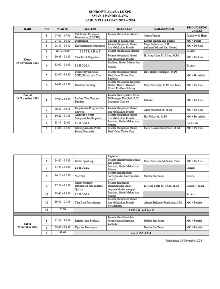 Jadwal Kegiatan LDKPD | PDF
