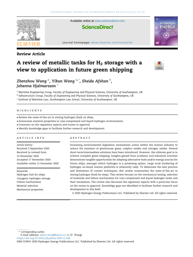 A Review of Metallic Tanks For H2 Storage With A View To Application in ...
