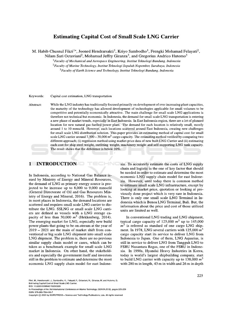 Estimating Capital Cost of Small Scale LNG Carrier | PDF