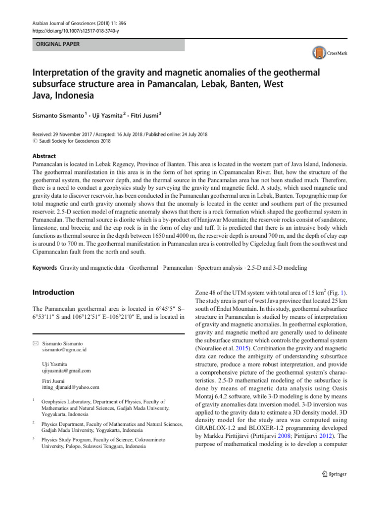 Interpretation of The Gravity and Magnetic Anomalies of The Geothermal ...
