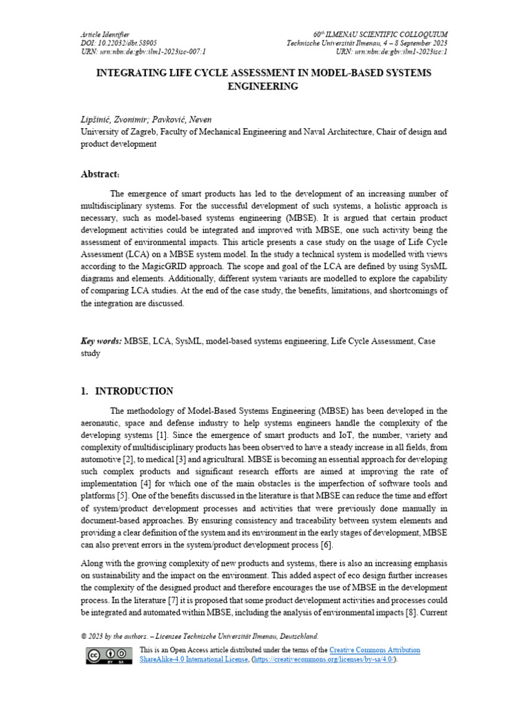 Integrating Life Cycle Assessment in Model-Based Systems Engineering ... Integrating Life Cycle Assessment in Model-Based Systems Engineering ...