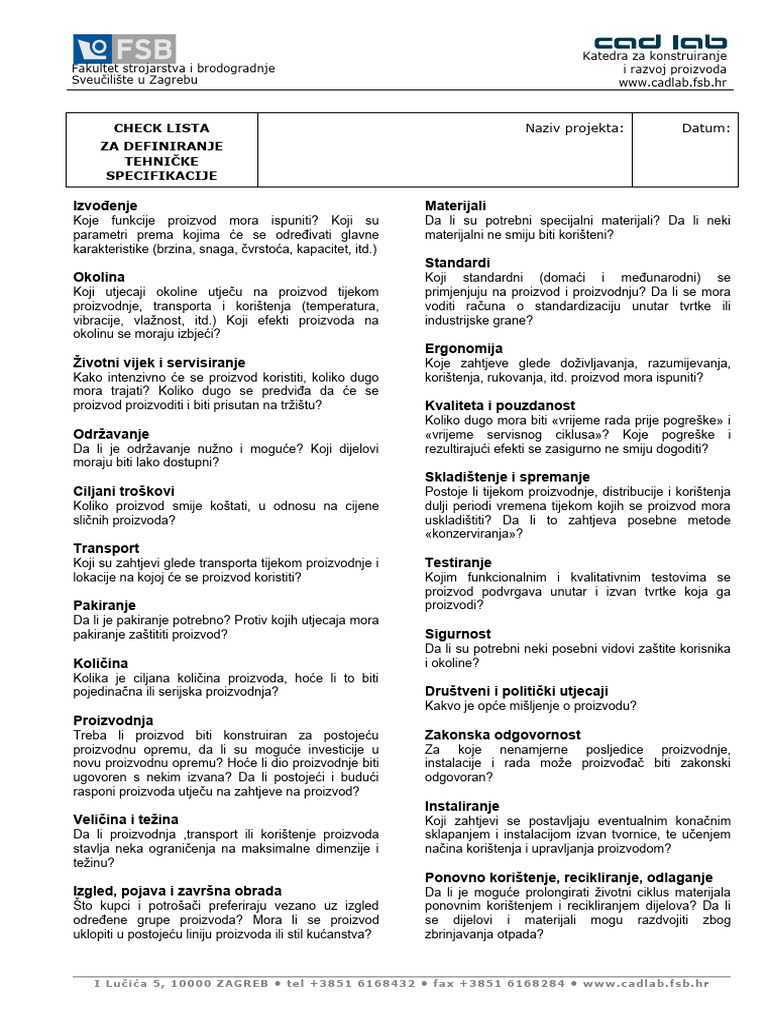 Check Lista Za Specifikaciju | PDF