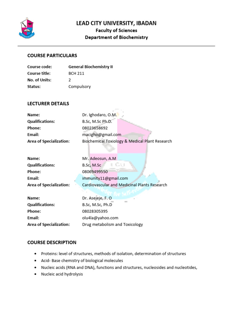 Bch 211 Pdf Dna Nucleic Acids