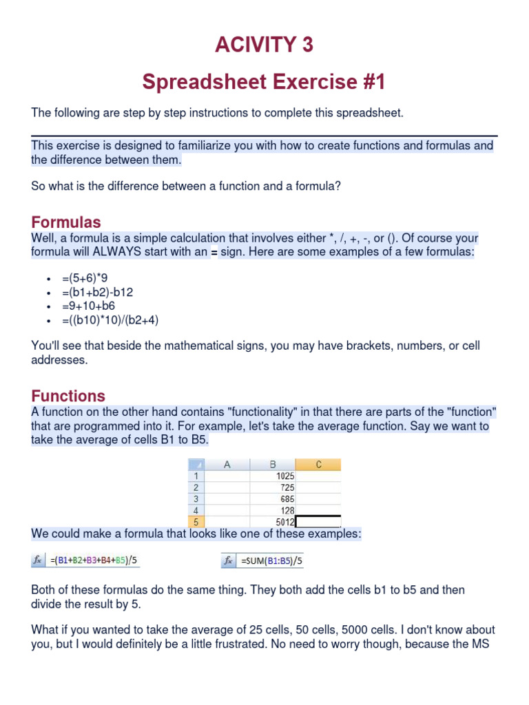 Spreadsheet Functions and Formulas Guide | PDF | Spreadsheet ...