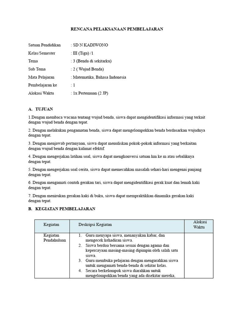 RPP KELAS 3 Pembelajaran Terpadu | PDF