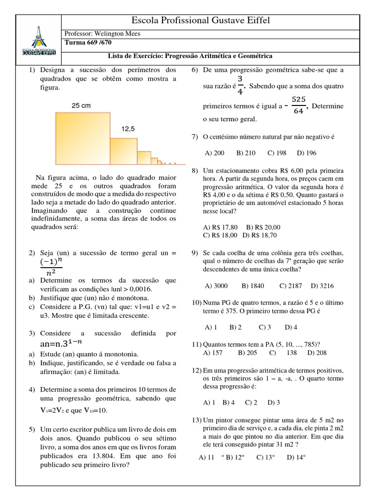 Progressão Aritmética e Geométrica | PDF | Estruturas matemáticas | Cálculo