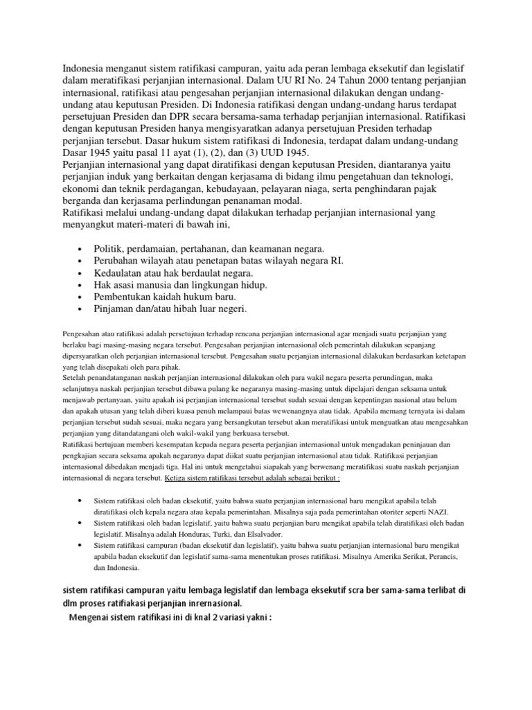 Indonesia Menganut Sistem Ratifikasi Campuran | PDF