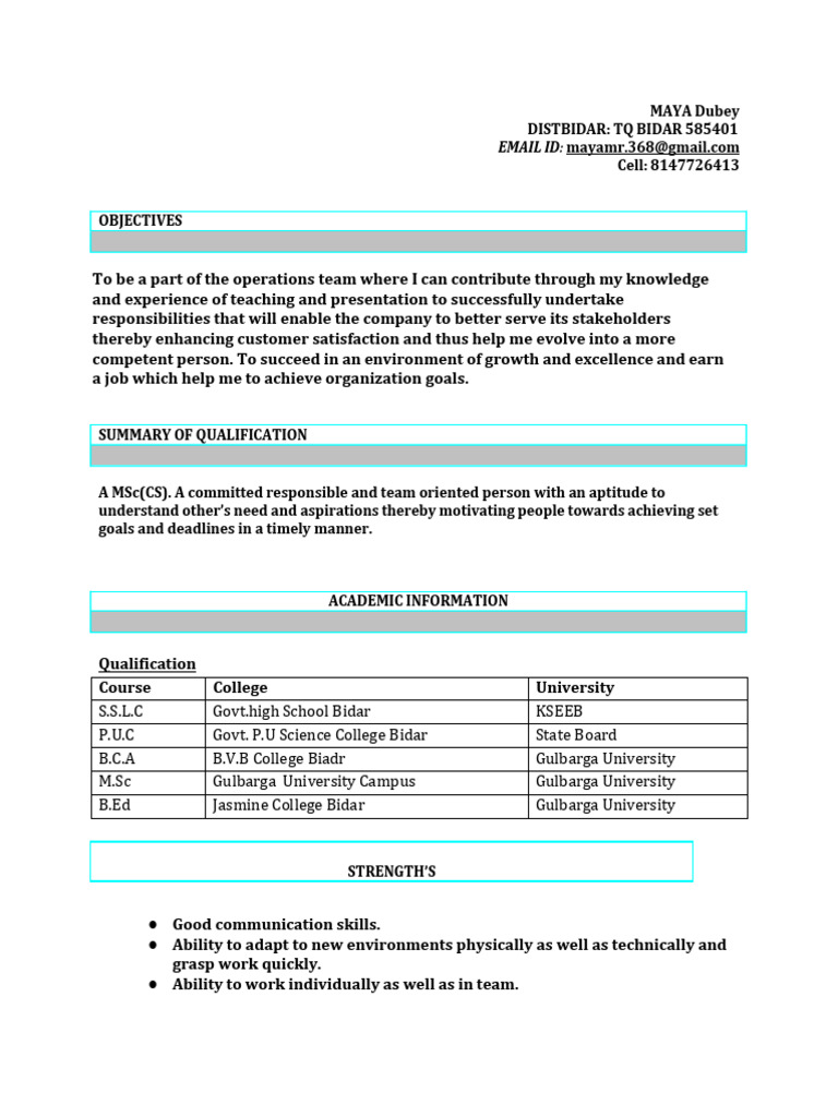 Maya Resume | PDF | Cognition