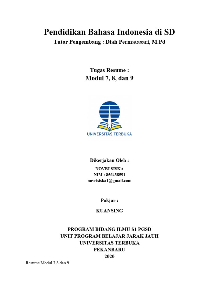 NOVRI SISKA (Resume Modul 7-9 Bahasa Indonesia) | PDF | Kajian Bahasa Asing