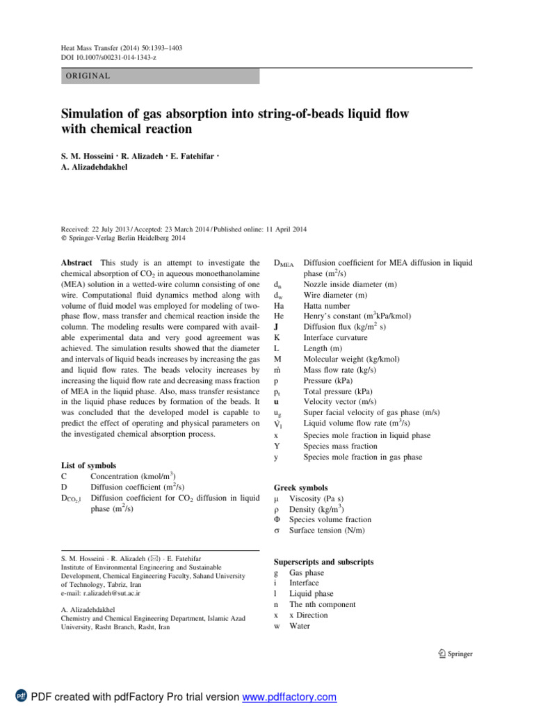 Simulation of Gas Absorption | PDF