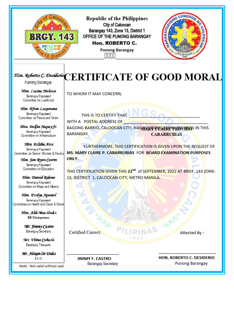 2022 Brgy Good Moral Certificate | PDF | Philippines