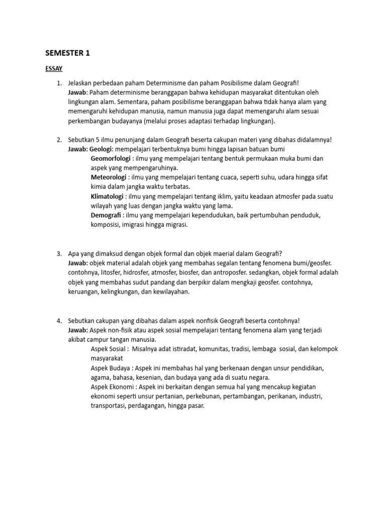Perbedaan Determinisme dan Posibilisme Geografi | PDF | Kajian Bahasa ...