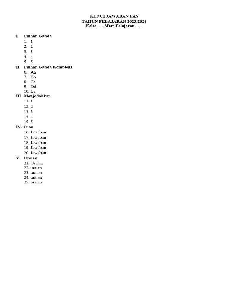 Template Kunci Dan Skor | PDF