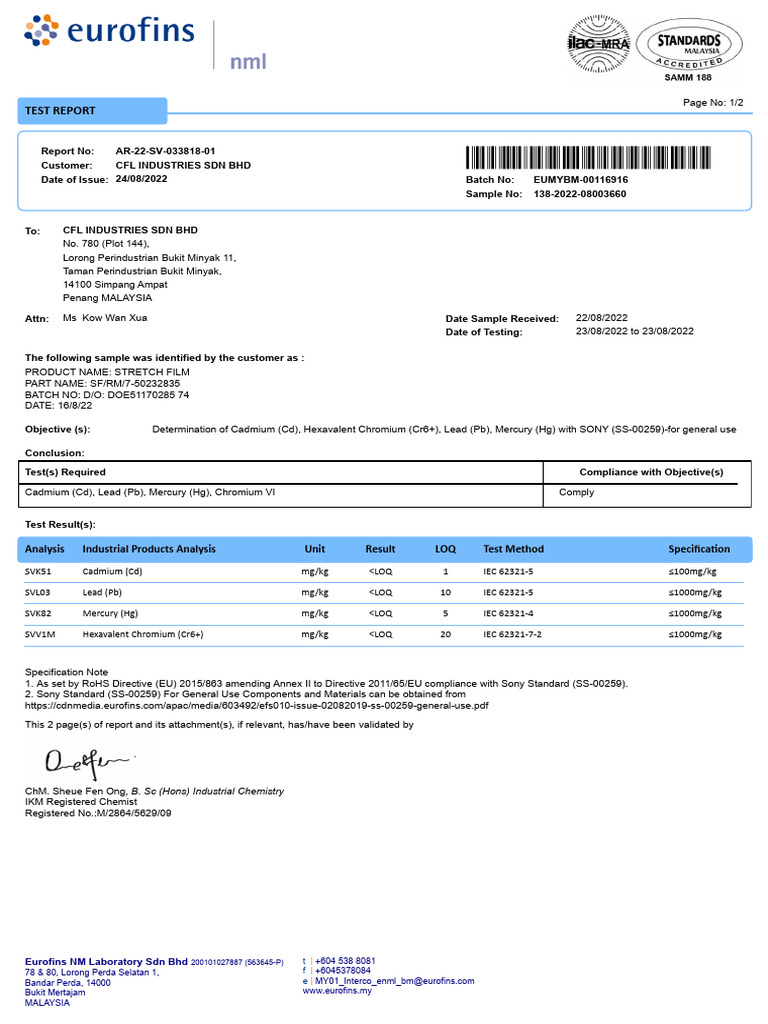 RoHS Compliance Test Report for CFL | PDF | Working Conditions | Atoms