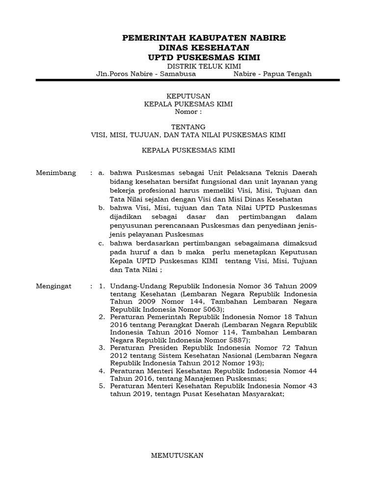 SK VISI MISI TUJUAN TATA NILAI | PDF