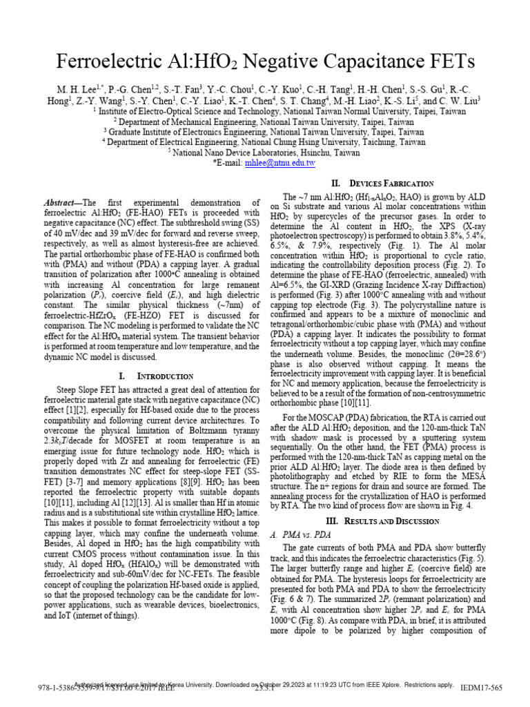 Ferroelectric AlHfO2 Negative Capacitance FETs | PDF | Ferroelectricity ...