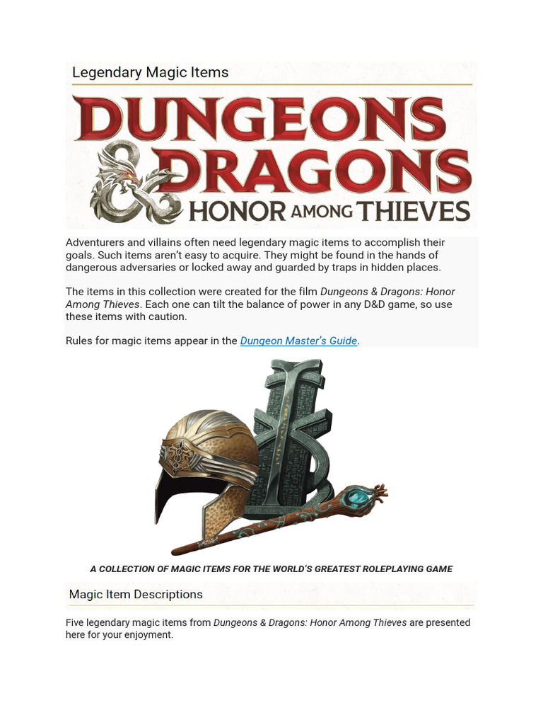 Legendary Magic Items - Dungeons & Dragons Honor Among Thieves | PDF ...