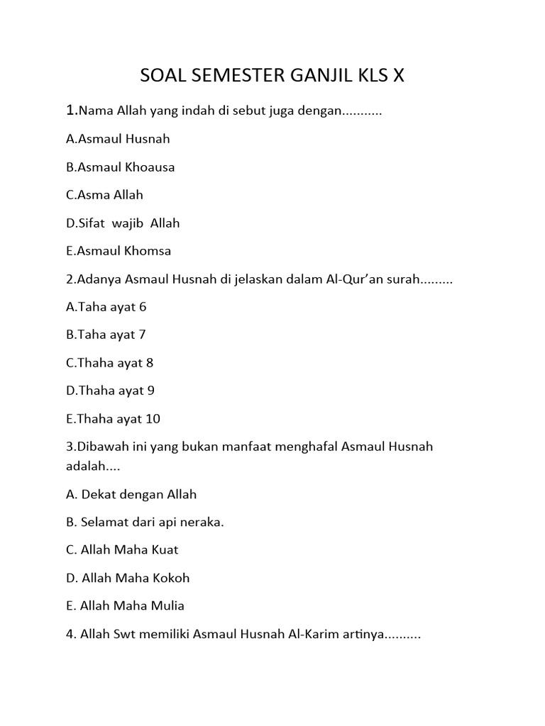 Soal Semester Ganjil KLS X | PDF | Filsafat | Agama & Spiritualitas