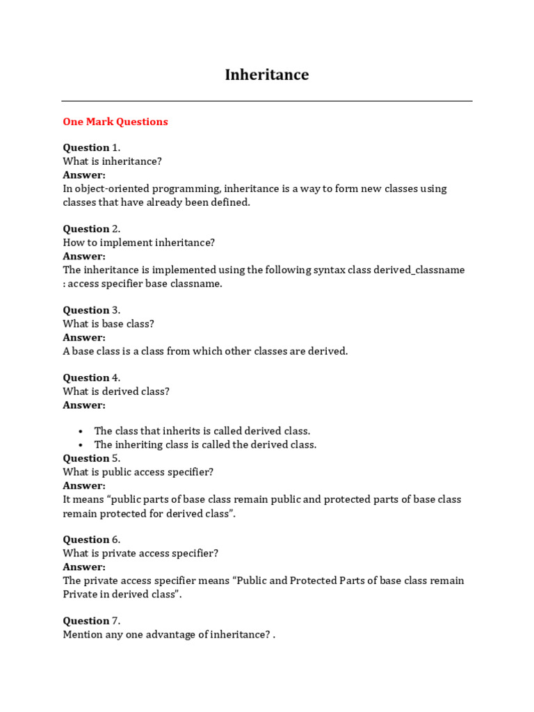 Inheritance Q&A | Download Free PDF | Inheritance (Object Oriented Programming) | Class ...