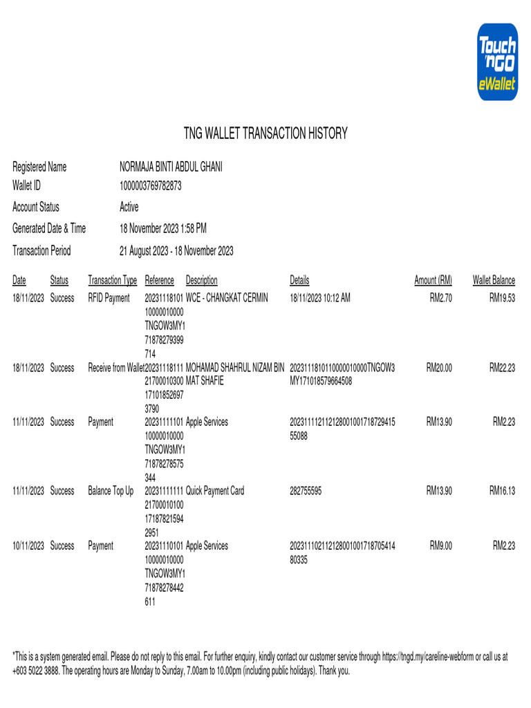 Norma's TNG Wallet Transactions | PDF | Payments | E Commerce