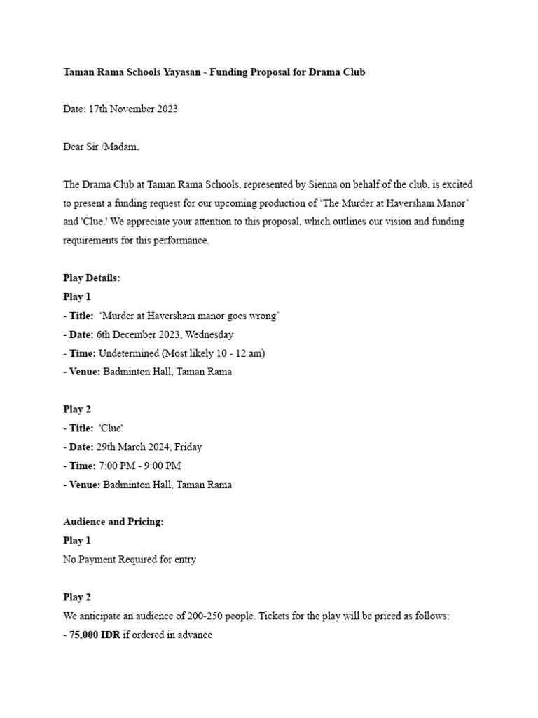 Drama Club Funding Request | PDF | Business | Economies