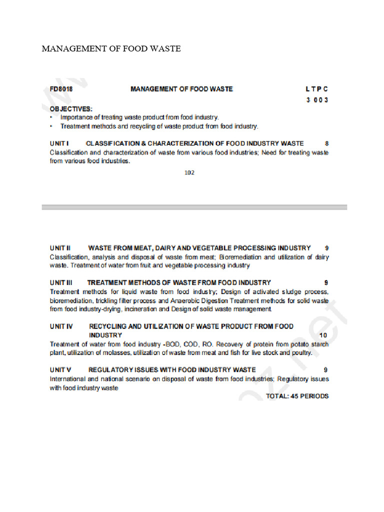 Management of Food Waste Notes | PDF | Sewage Treatment | Landfill