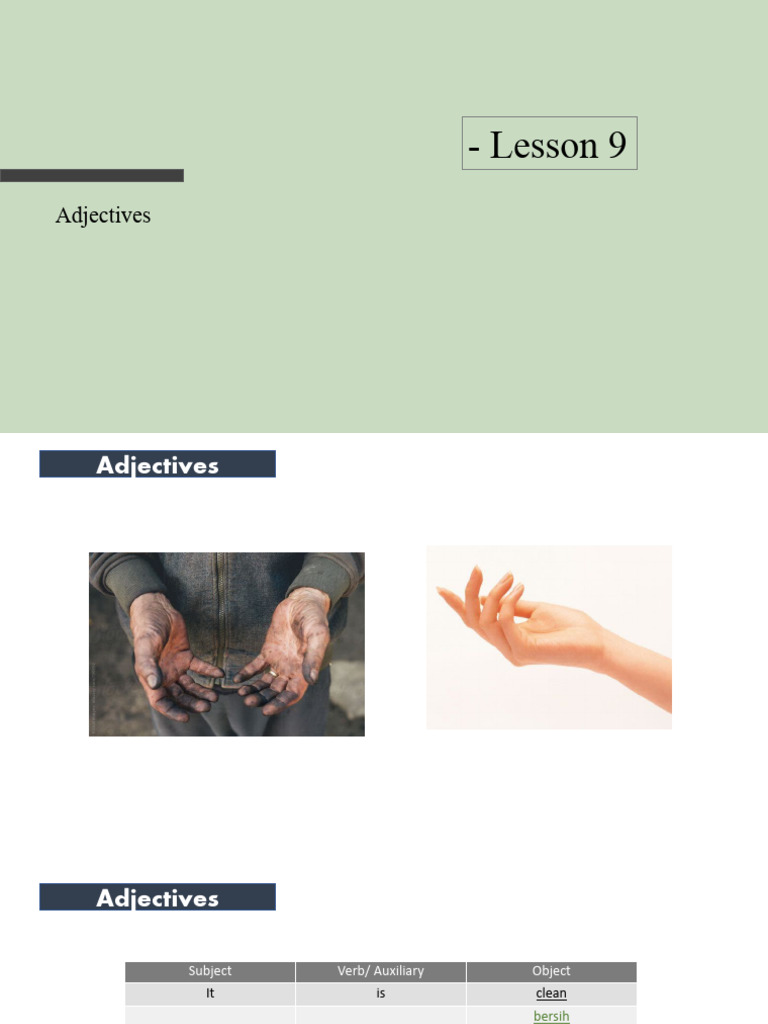 Lesson 9 - Adjectives | PDF | Grammar | Morphology