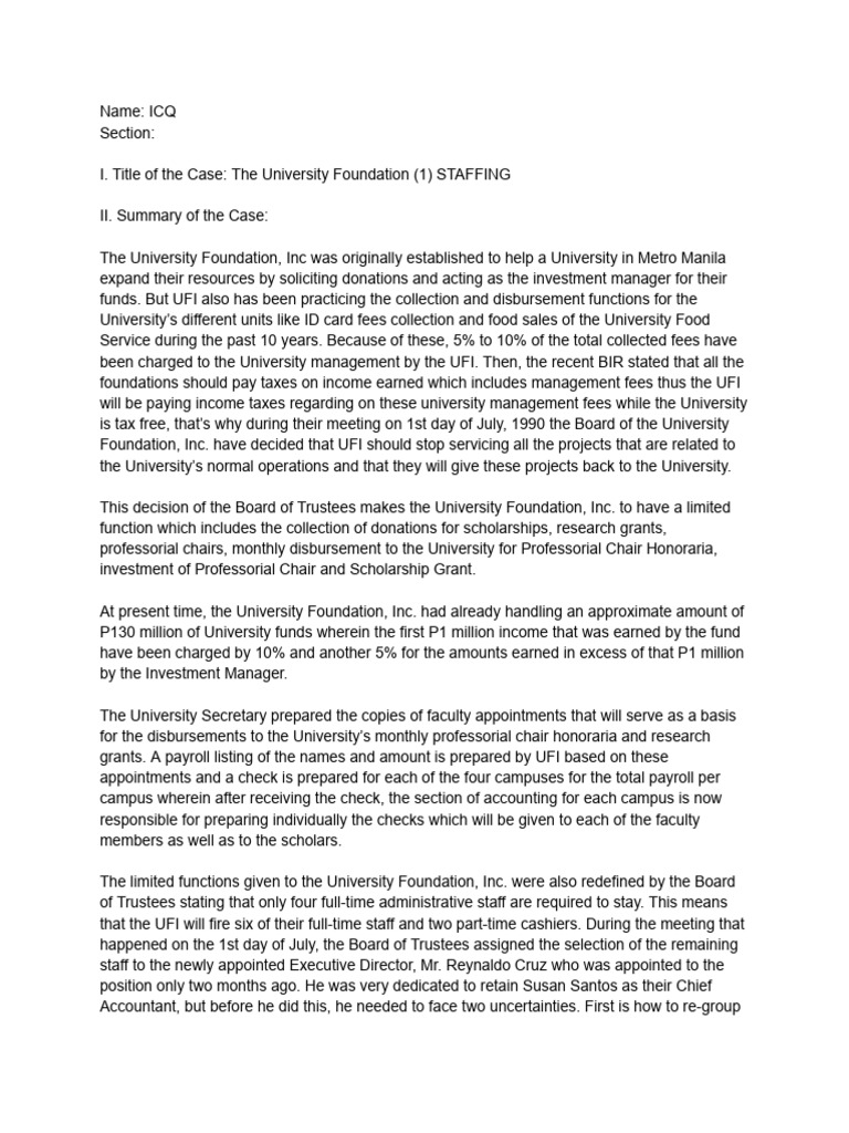Case Study - The University Foundation | PDF | Fee | Taxes