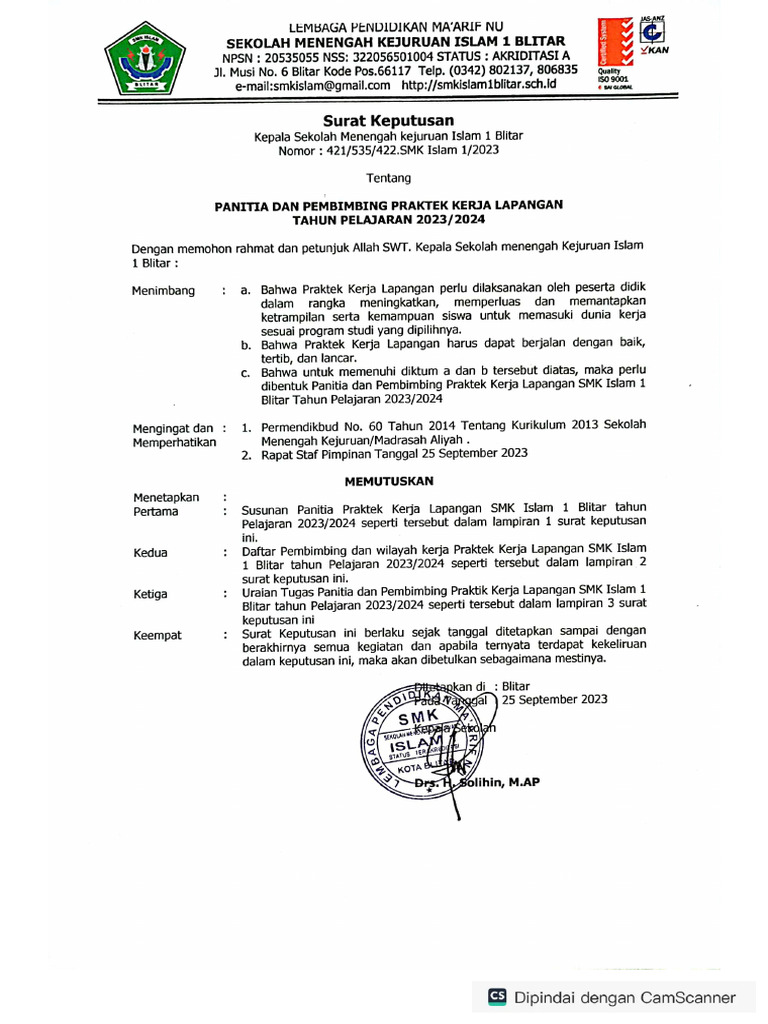 SK PKL Tahun 2023.2024 | PDF