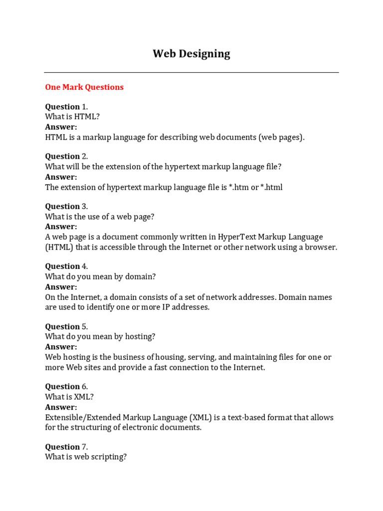 Web Designing Q&A | Download Free PDF | Dynamic Web Page | World Wide Web Web Designing Q&A | Download Free PDF | Dynamic Web Page | World Wide Web