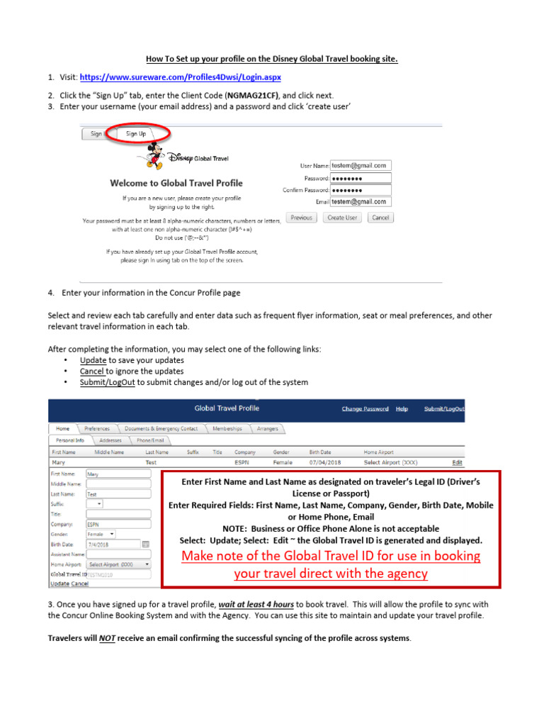 Disney Global Travel Set Up | PDF | Login | User (Computing)