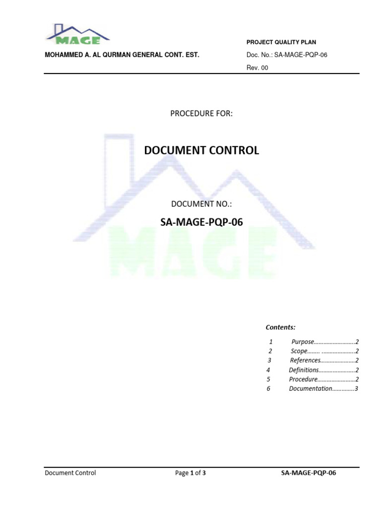 SA-MAGE-PQP-Document Control | PDF