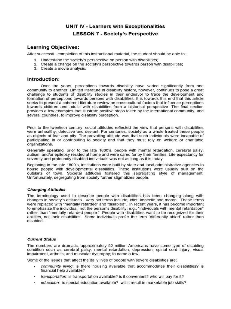 Unit 4 Foundations of Special and Inclusive Education | PDF | Classroom ...