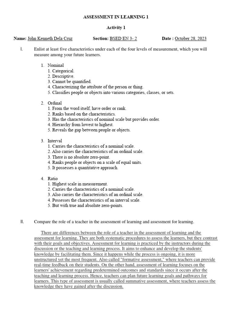 AIL 1 Activity 1 | PDF | Educational Assessment | Level Of Measurement