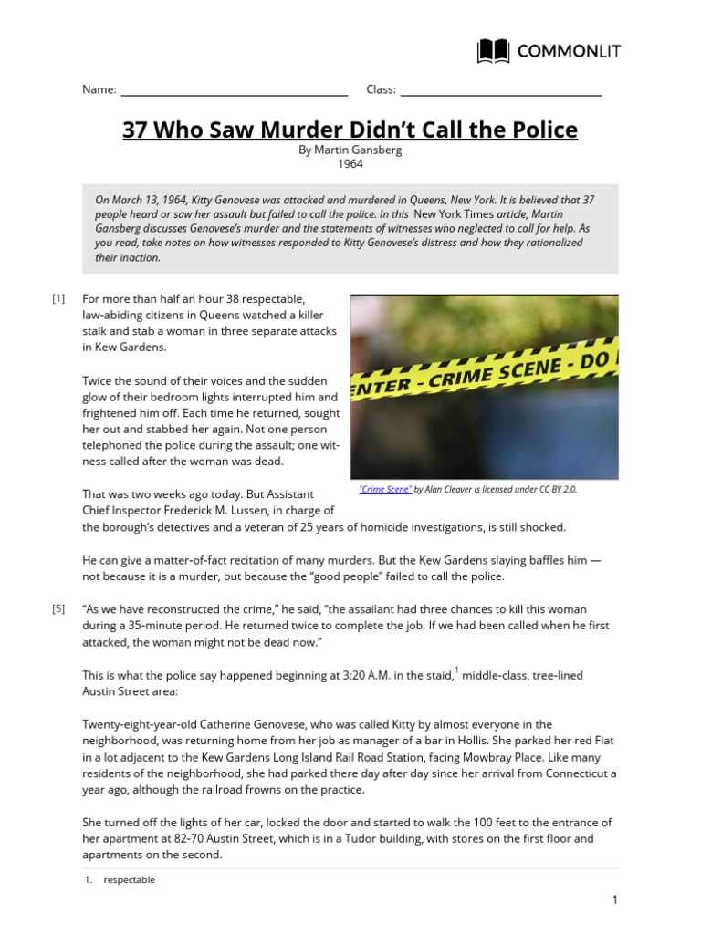 37 Who Saw Murder Didn’t Call the Police | PDF