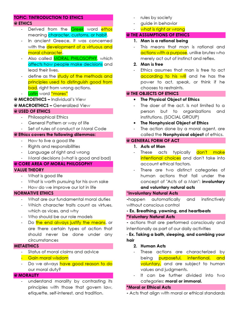 Ethics Reviewer Topic 1-3 | PDF | Morality | Integrity