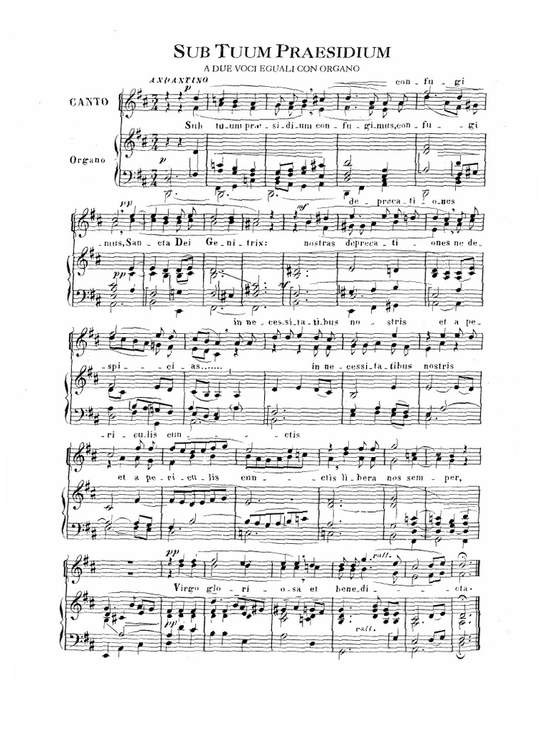 Perosi, Lorenzo - Sub Tuum Praesidium A Due Voci Eguali Ed Organo | PDF
