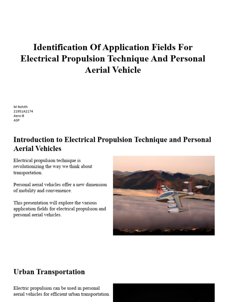 Identification of Application Fields For Electrical Propulsion ...