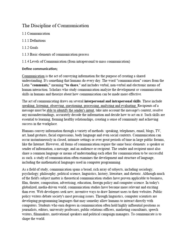 The Discipline of Communication | PDF | Communication | Nonverbal ...