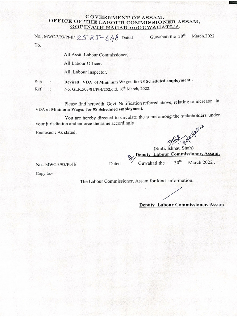 Assam Minimum Wages - 01.12.21 | PDF