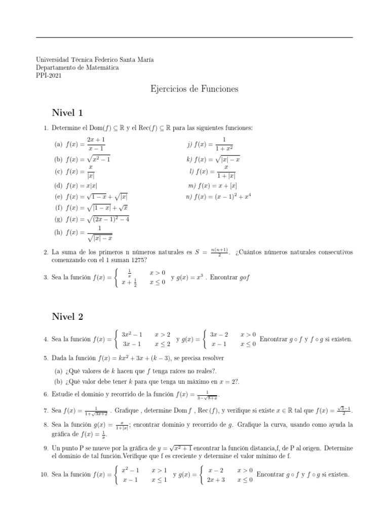 Ejercicios de Funciones | PDF | Función (Matemáticas) | Álgebra