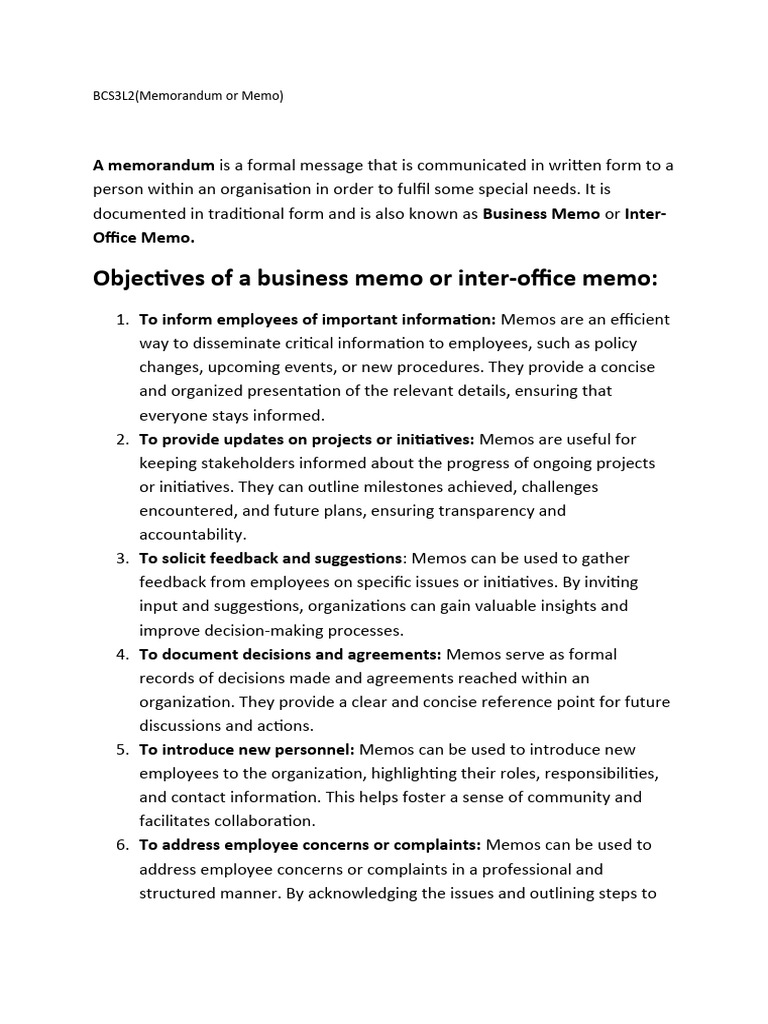 Bcs3l2 (Memo or Memorandum) | PDF | Memorandum | Communication